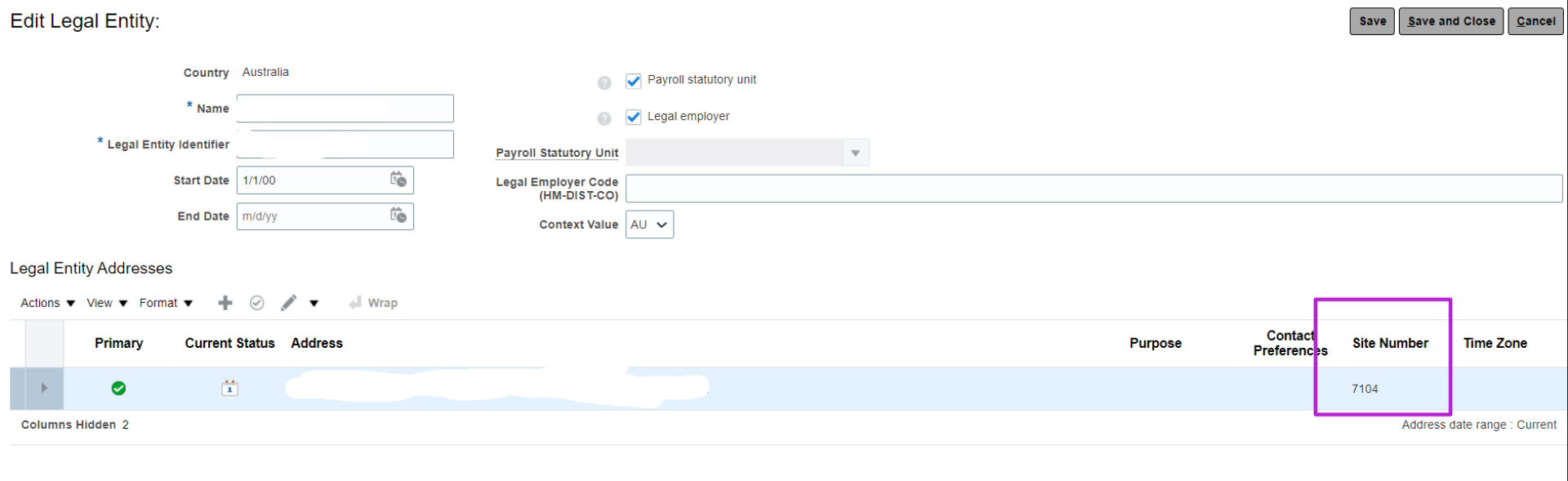 Source of "Uneditable" Column During Legal Entity Creation in Oracle Fusion — Cloud Customer Connect