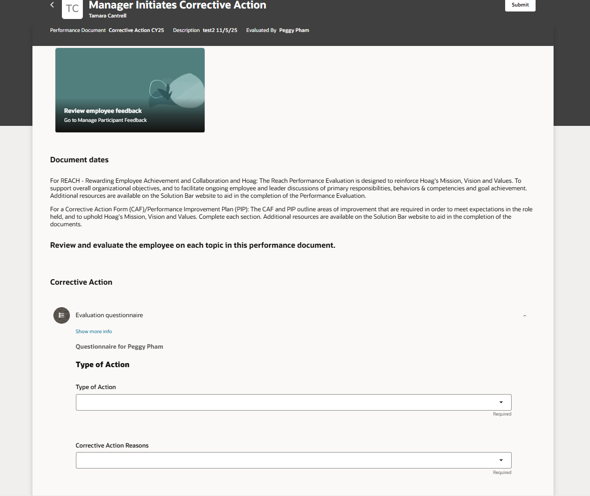 Need Evaluation questionnaire hdl template in performance document ...