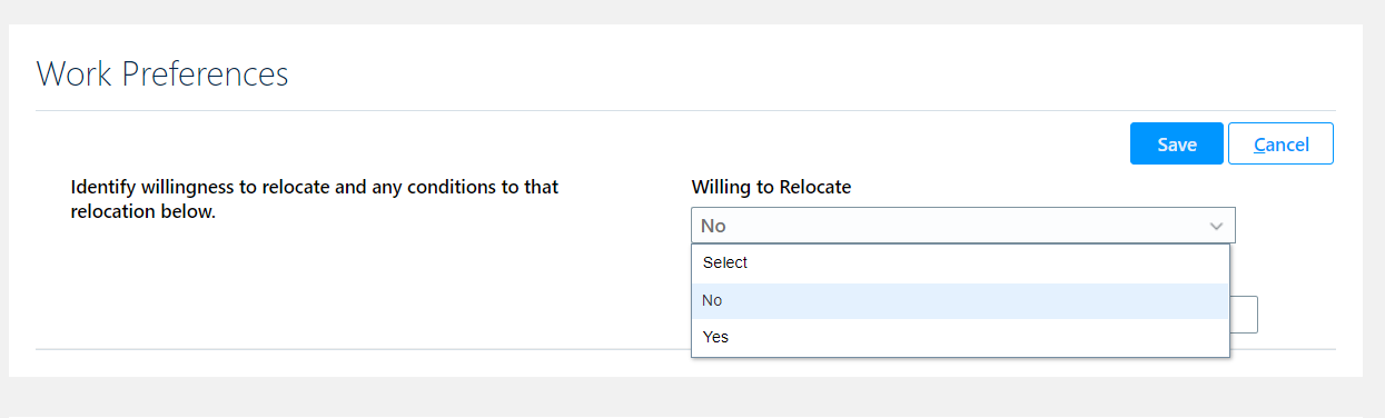 How to add drop down list of values on work preferences section of Skills and qualifications ...