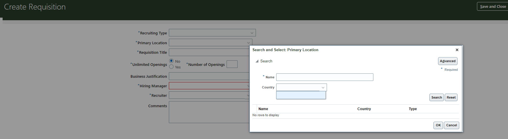 Unable To See Values In Primary Location Field On Workforce Modeling — Cloud Customer Connect