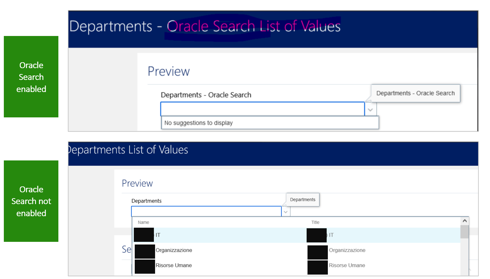 Department LOV not working with Oracle Search — Cloud Customer Connect