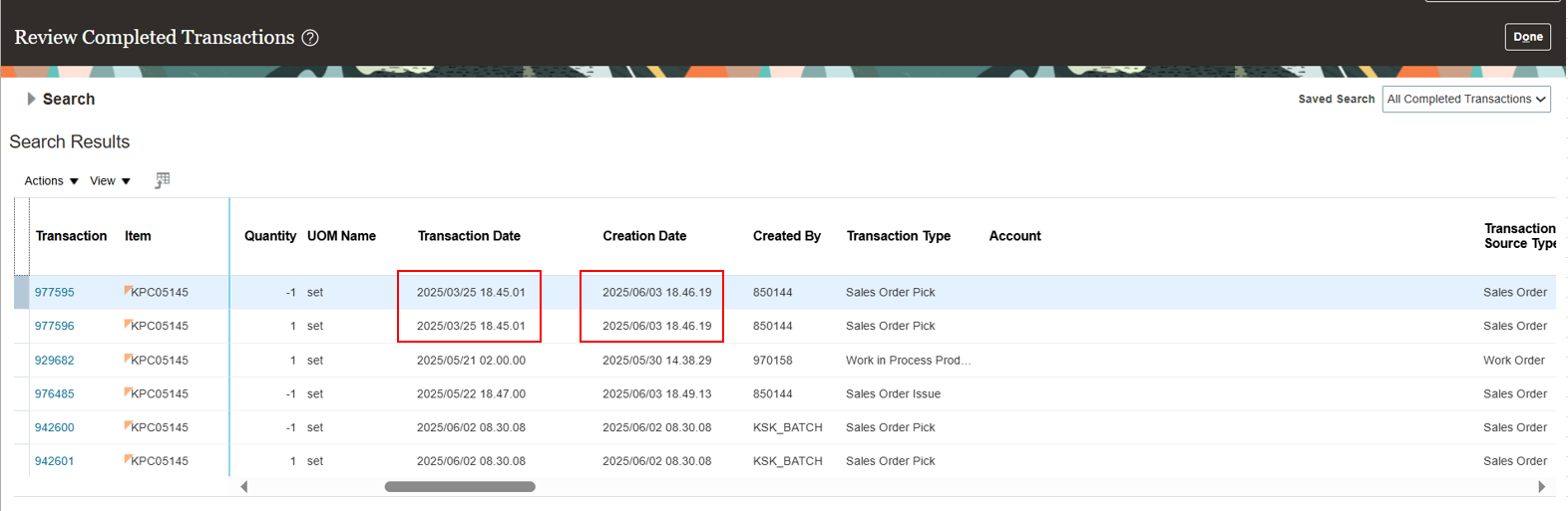 ORA_INV_TRANSACTION_CREATION_DATE_VALIDATION does not seem to work ...