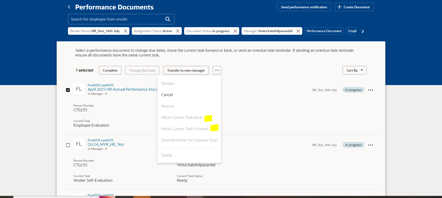 Move Task Forward/Backwards Greyed out — Cloud Customer Connect