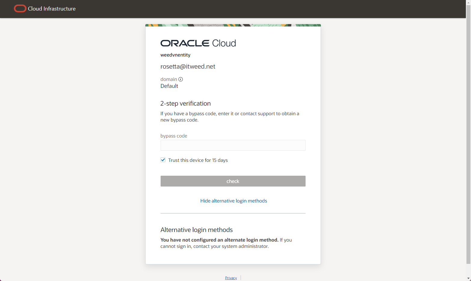 I lost my bypass code — Cloud Customer Connect