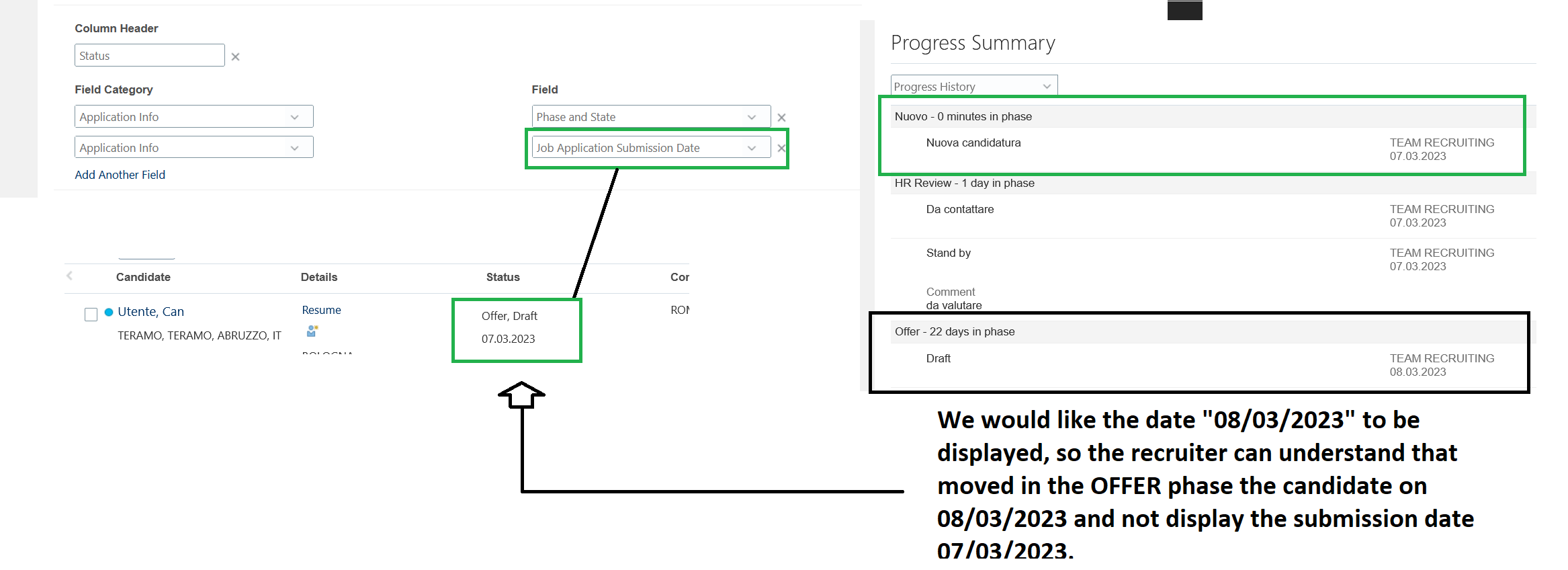 How to add candidate progress date on the grid view? — Cloud Customer Connect