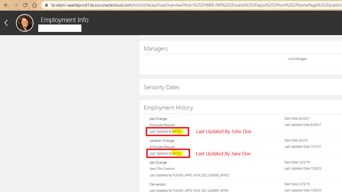 Change Last Updated By/Last Updated Date Fields of Employment Info Page to Reflect Name — Cloud ...
