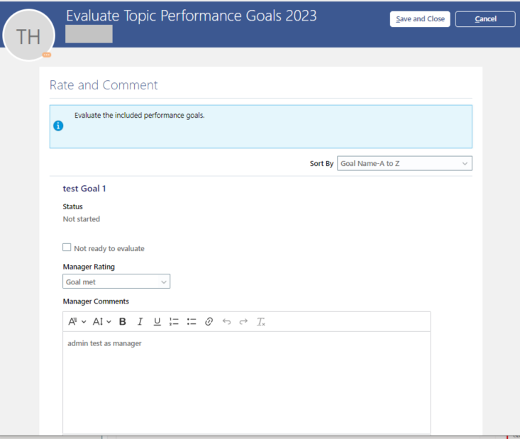 All In One Evaluation: employee’s goal rating visible although self-evaluation was not yet ...