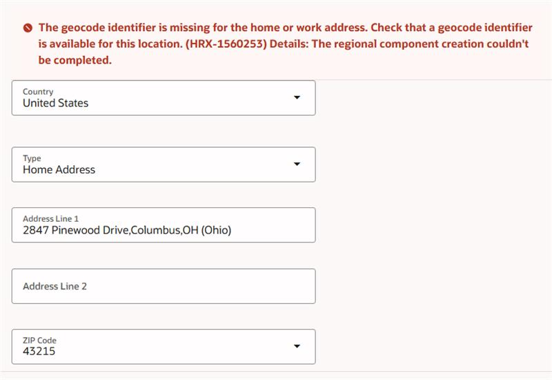 The geocode identifier is missing for the home or work address. (HRX-1560253) — Cloud Customer ...