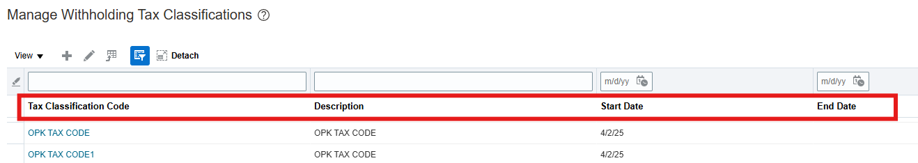 SQL query to get Manage Withholding Tax Classifications setup data ...