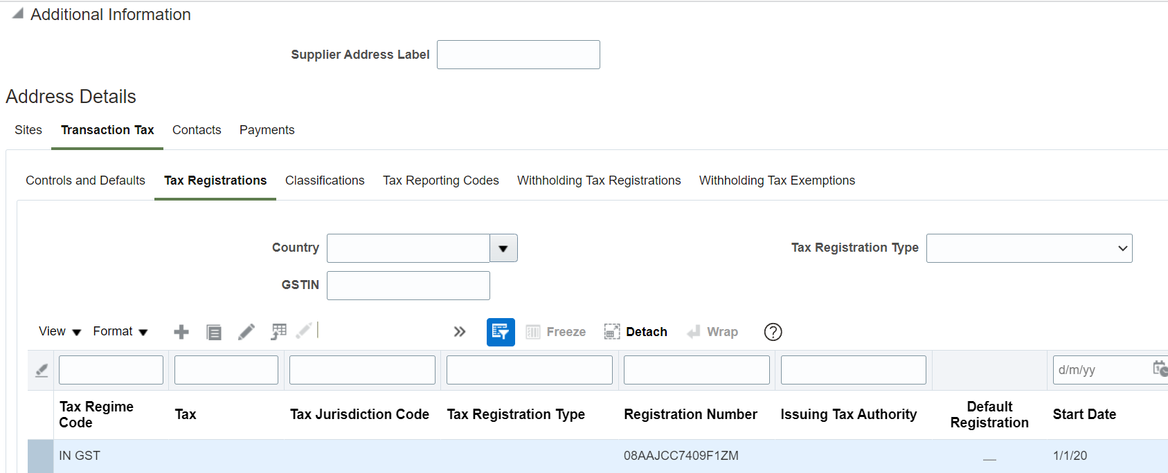 How to capture Tax Registration Number at Supplier Address level in OTBI report — Cloud Customer ...