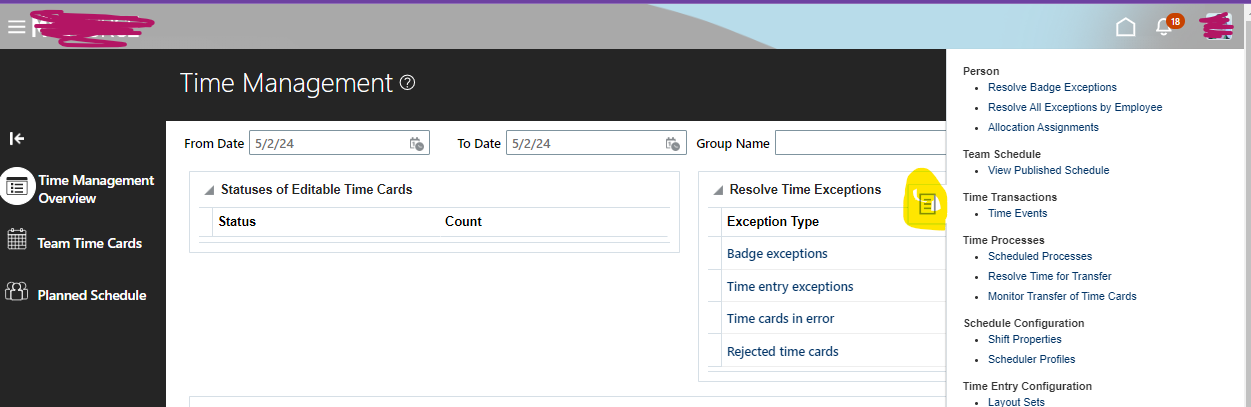 How to hide task panel on Time Management page? — Cloud Customer Connect