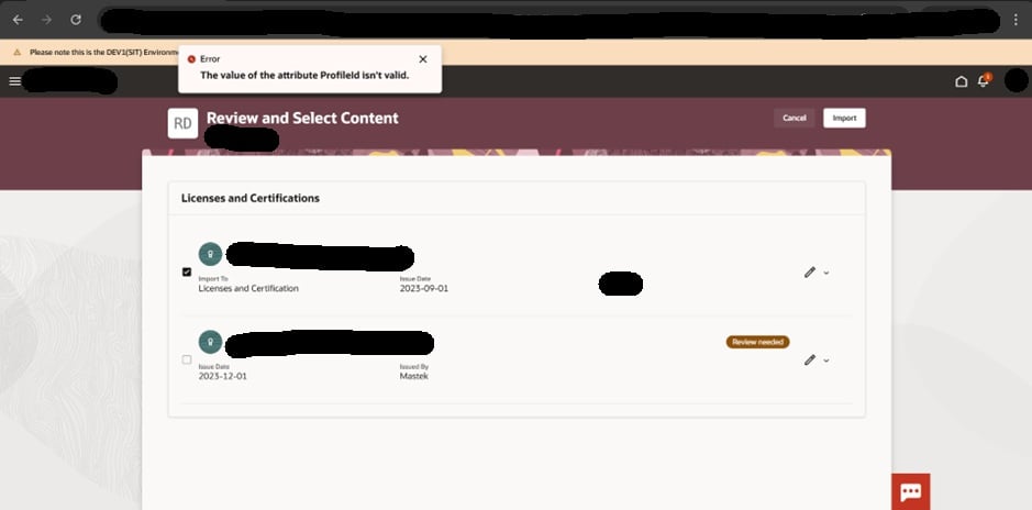 Employee is Facing error while doing LinkedIn Profile Import — Cloud Customer Connect