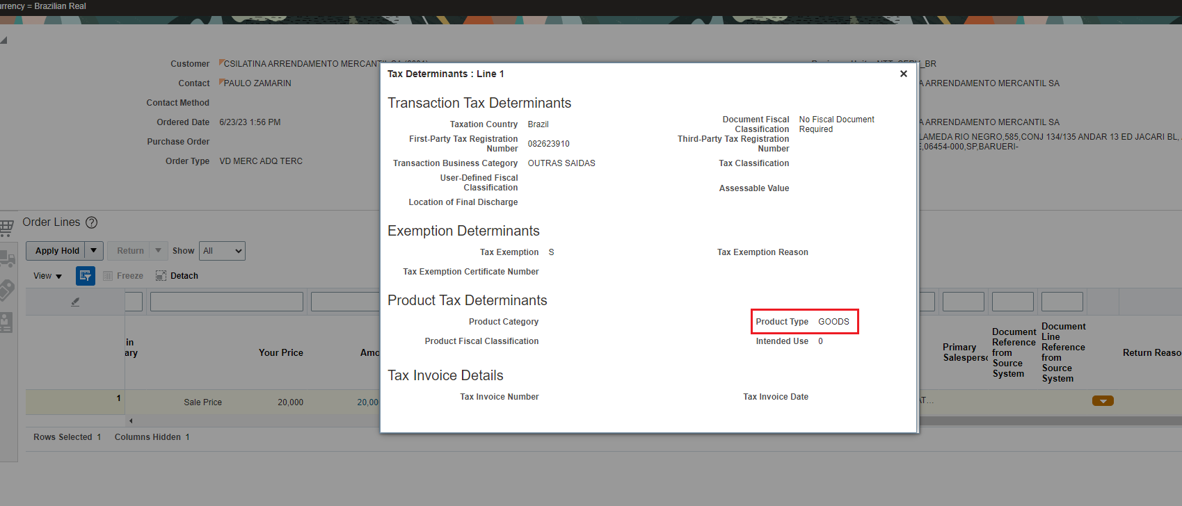 How to determine this value GOODS in line order management workbench ...