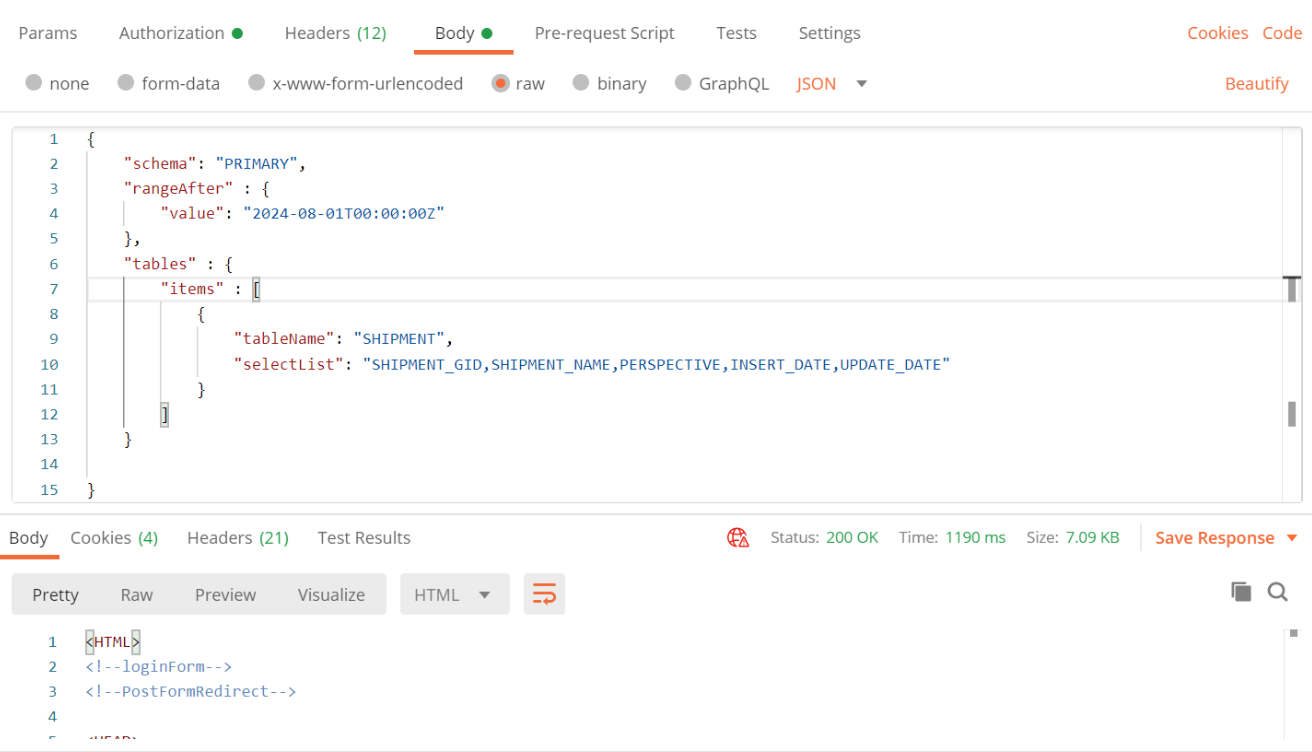 OTM Data Export REST API returning HTML response — Cloud Customer Connect