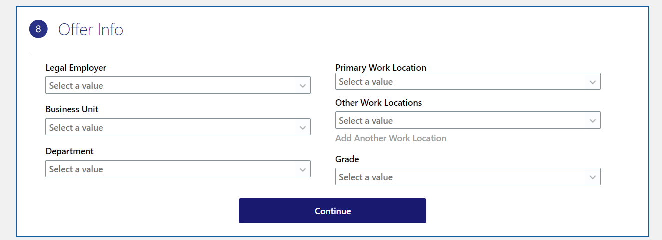 Cannot Select Department And Primary Work Location In Offer Info Section — Cloud Customer Connect