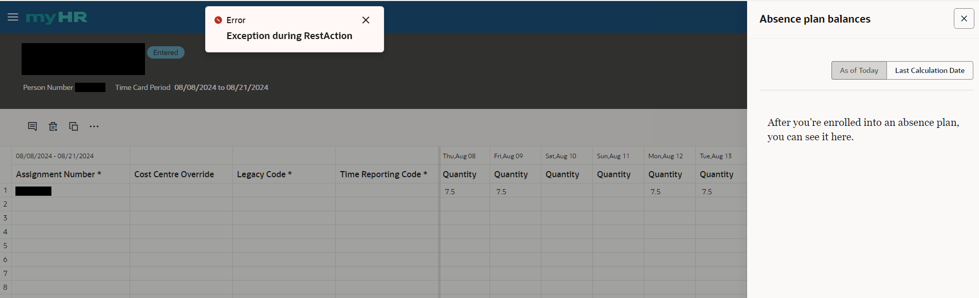 View Absence Plan Balances In Redwood Time Card Is Producing An Error — Cloud Customer Connect