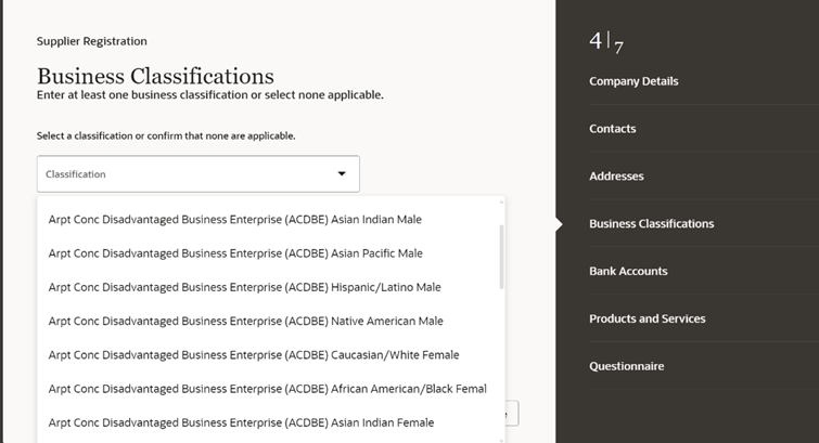 Unable to see entire list of business classifications in the external ...