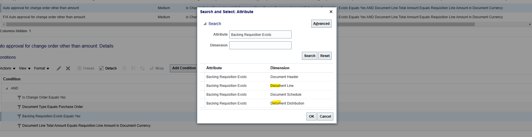 Backing Requisition Exists PO Approval Attribute not working as expected — Cloud Customer Connect