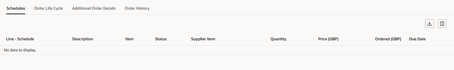 Redwood Purchase Order page not showing Line Schedule data — Cloud ...