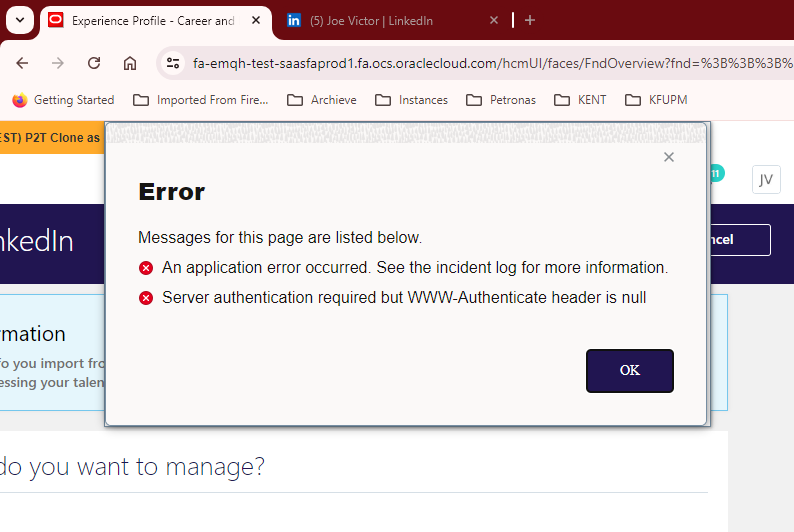 Getting error while trying to import LinkedIn Profile in Talent Profile ... Getting error while trying to import LinkedIn Profile in Talent Profile ...