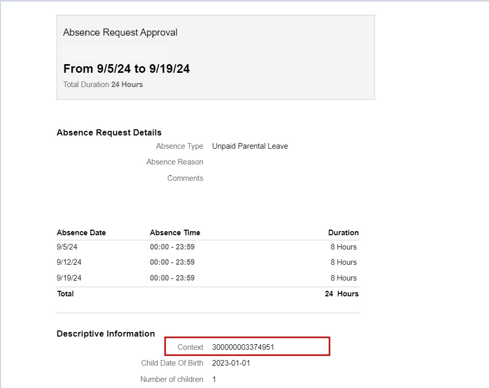 How To Hide Context Id In Absence Approval Notification — Cloud Customer Connect