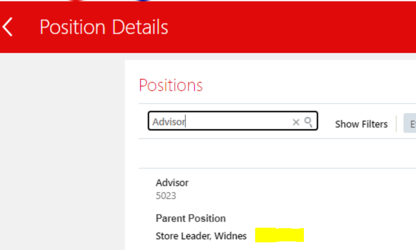 Parent Position Incumbent Name to be shown in Positions page along with ...