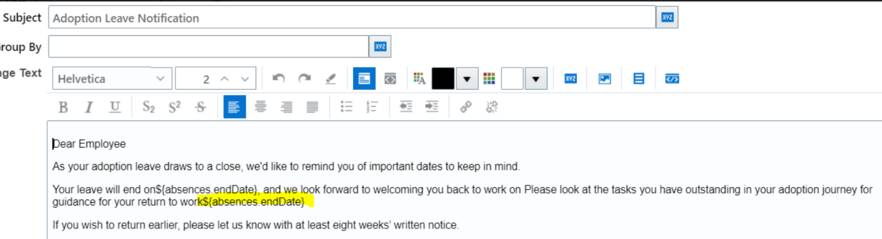 How to get the next date of the ${absence.endDate} token for resource ...