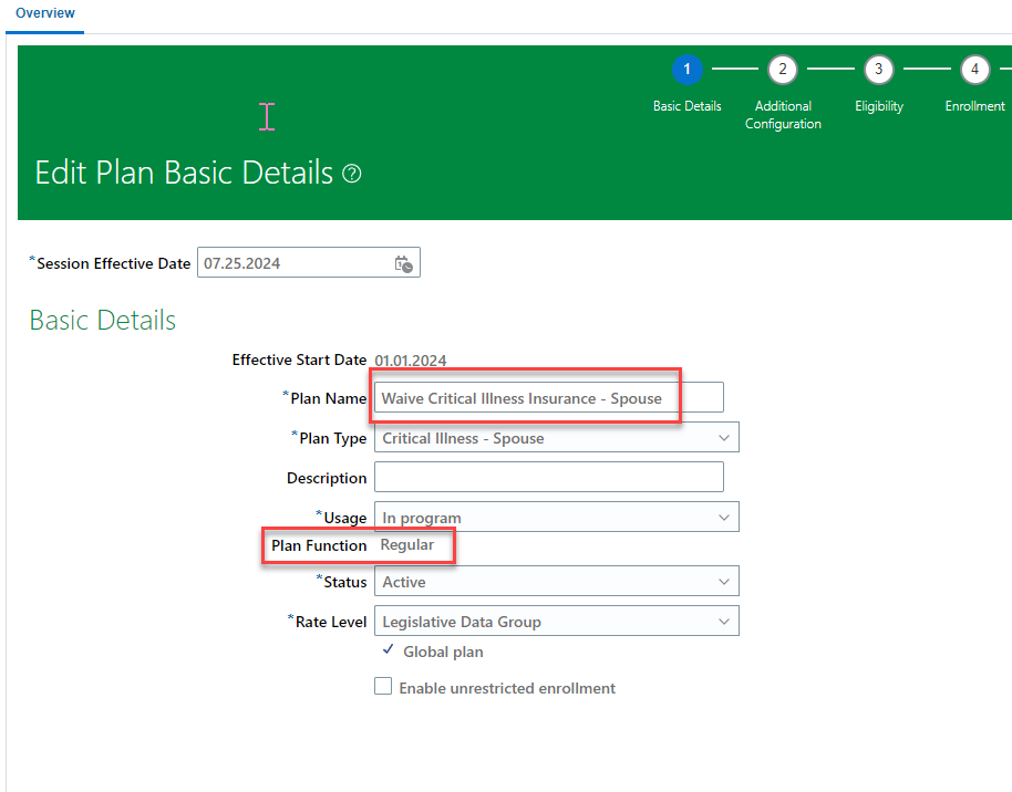 How to change a plan setup from Regular to Waive — Cloud Customer Connect