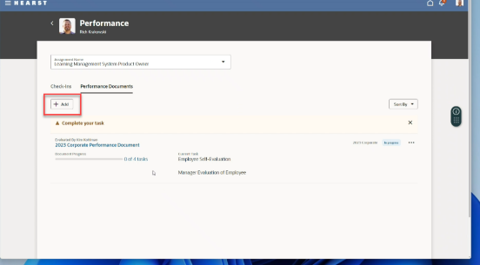 In Performance Redwood, how can I hide the Performance document add button — Cloud Customer Connect