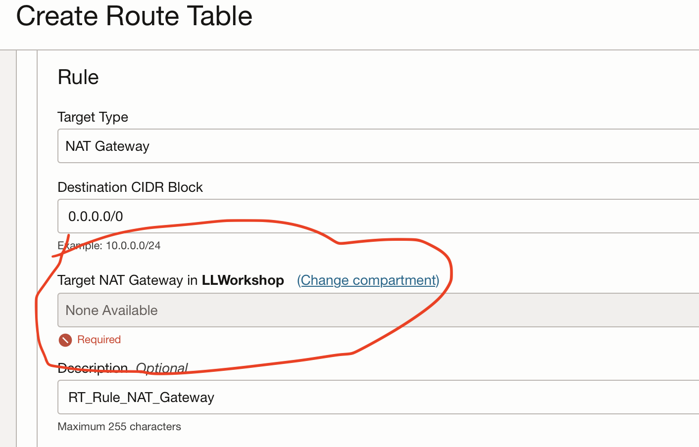 Not able to create Rules under route table - LLPart2 — Cloud Customer ...