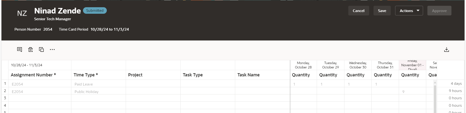 Timecard With Absence And Public Holiday Entry Only Is Not Going For Approval — Cloud Customer