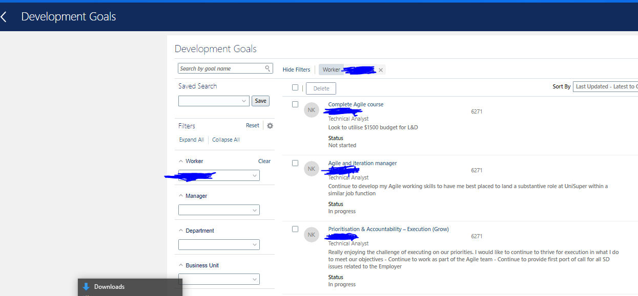 What are the SQL tables to get the details of development goal for a ...