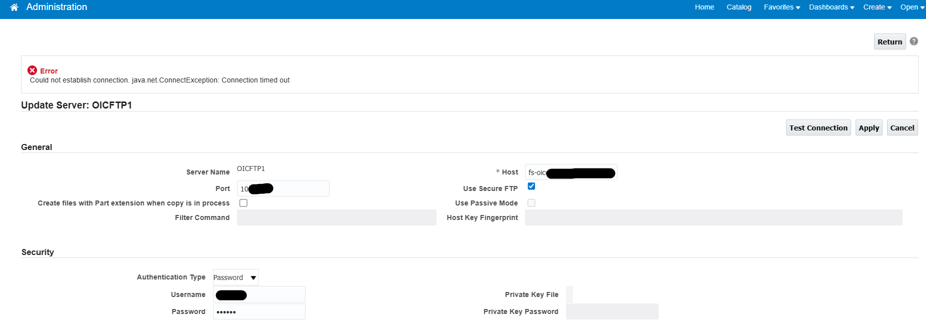 BIP(SFTP) to OIC: Could not establish connection. java.net ...