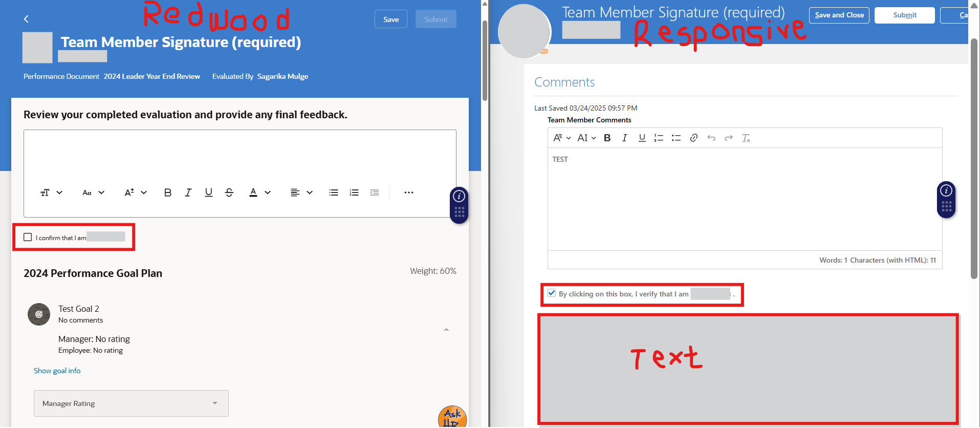 Redwood - Change e-signature/acknowledgement statement verbiage on ...