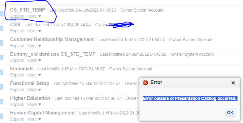 Not able to rename or delete existing folder in BI catalog — Cloud Customer Connect