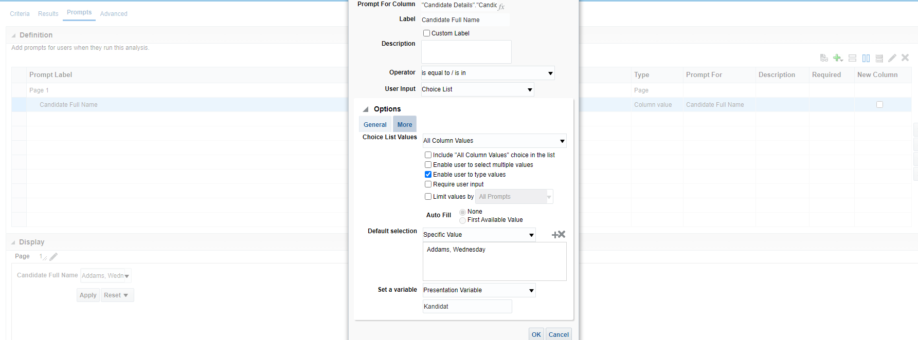 How to make a drop down Prompt, in a Report based on an Analysis, work ...