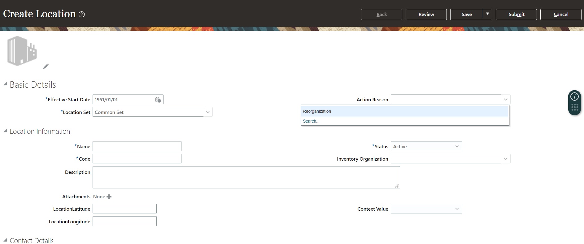 Add additional Action Reason for Location creation — Cloud Customer Connect