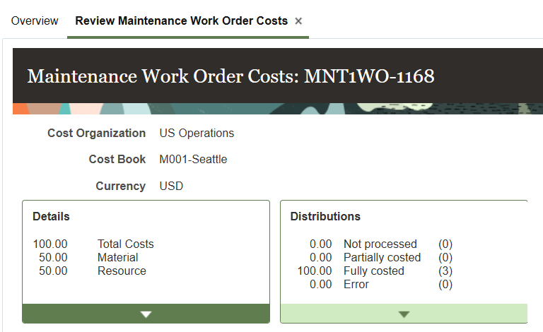 Maintenance Work order costs not reflected in work order even though they're fully costed ...