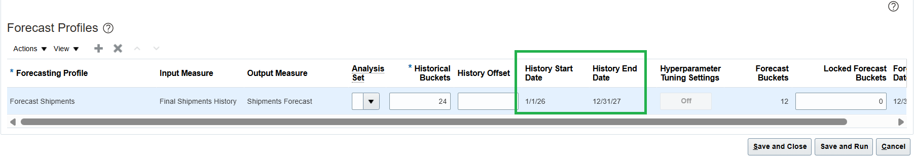 How to change History start date and History end date in Forecasting ...