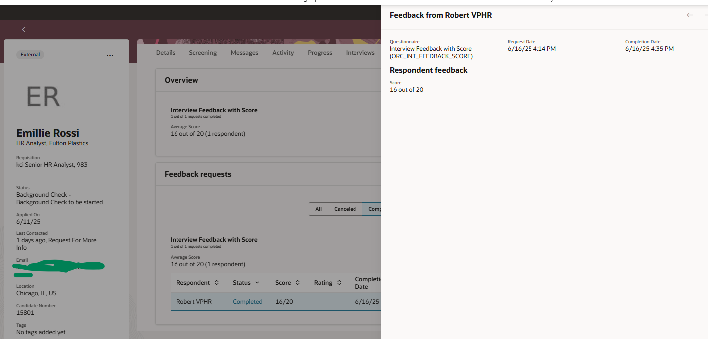 completed feedback on the Feedback tab does not display the questions ...