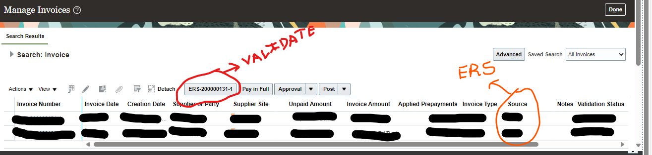 In manage invoices for a particular invoice number with source the ...