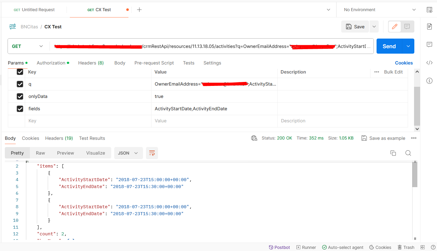 Query activities on a date range using Rest API — Cloud Customer Connect