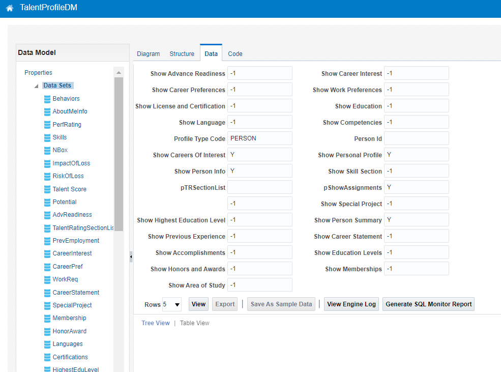 Executing seeded data model to display report - TalentProfileDM — Cloud ...