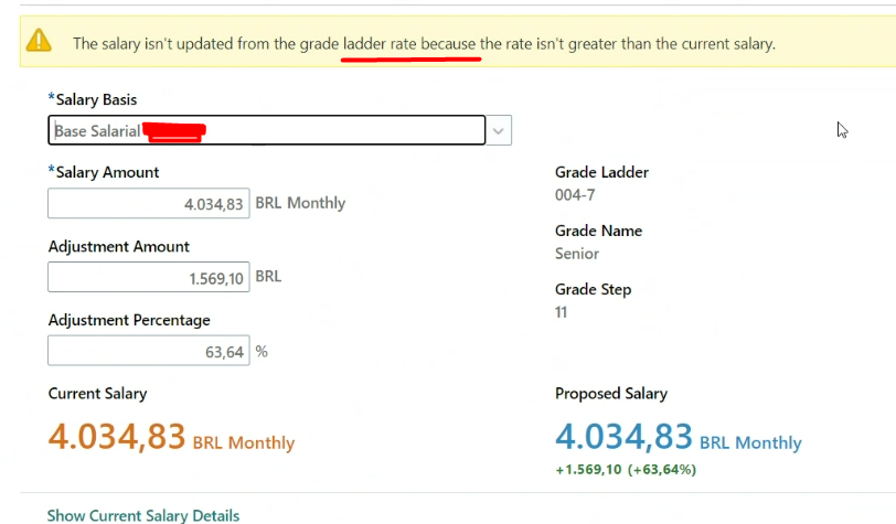 The salary isn't updated from the grade ladder rate because the rate ...