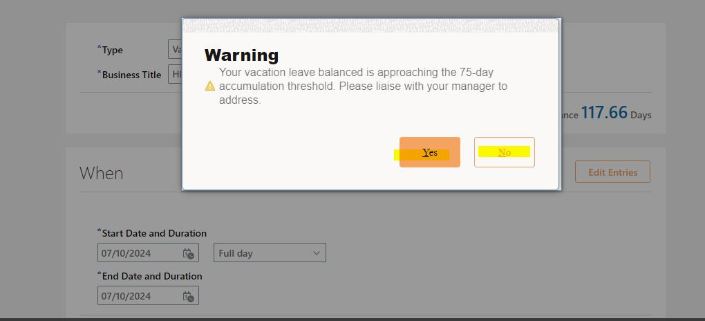 Warning Message In Global Absence Entry Validation Fast Formula — Cloud Customer Connect