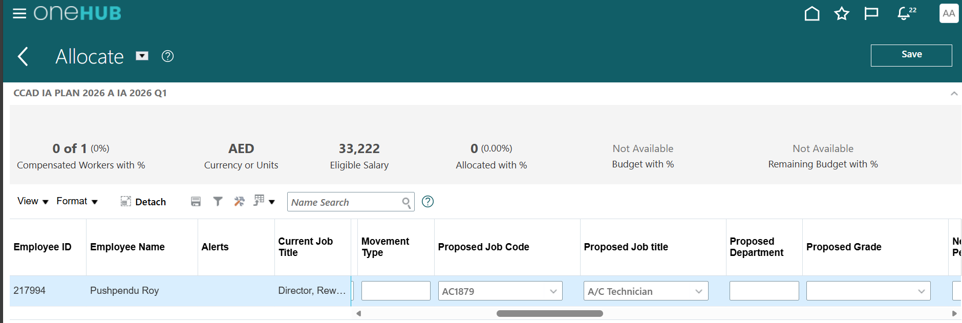 proposed department need to populate in worksheet when we select ...