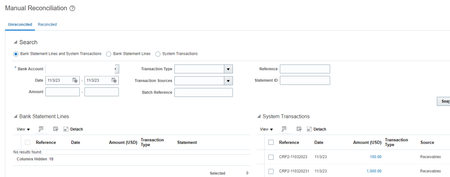 How to group the System Transactions lines over Manual Reconciliation ? — Cloud Customer Connect
