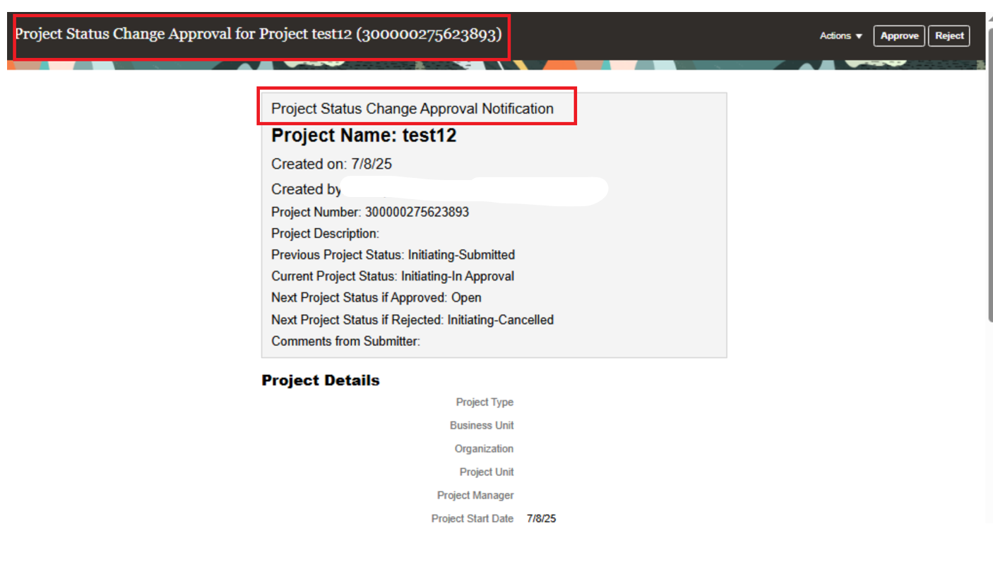 Customizing Project Approval Status Notification header — Cloud Customer Connect