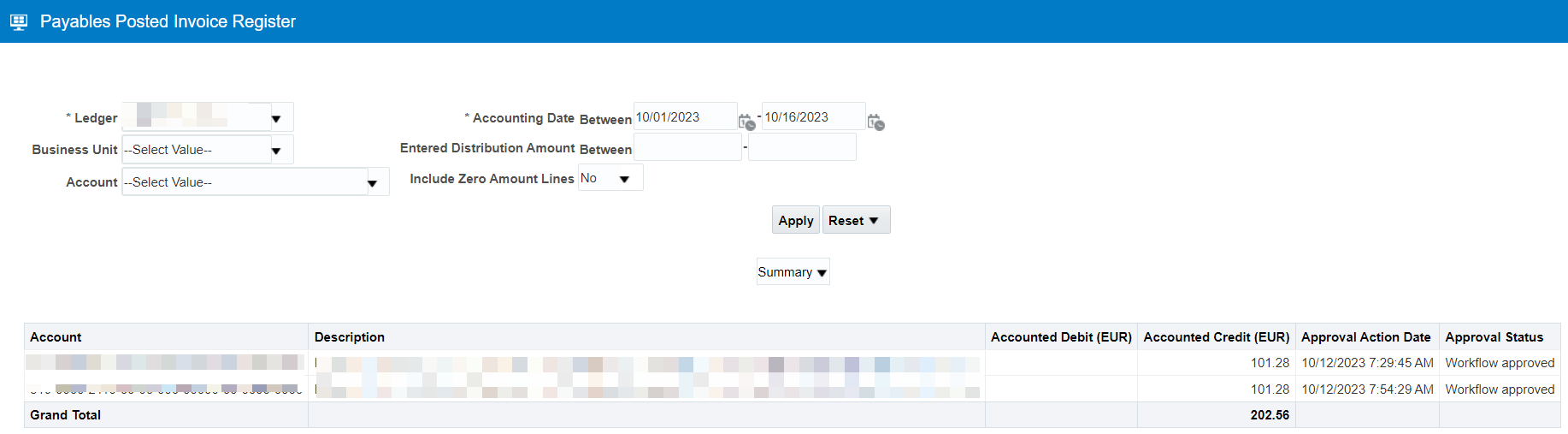 Payables Posted Invoice Register to show final approver doubles invoice ...