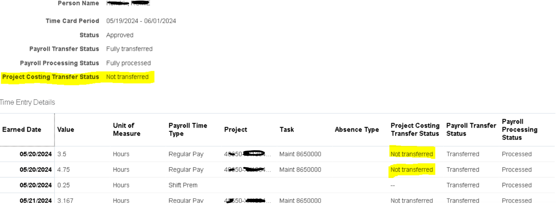 Otl Need A Report Which Gives Me Data Of Timecard Not Transferred For